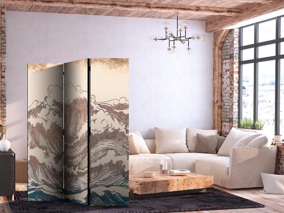 Paravent - Stormy Ocean - High Waves in Brown and Navy Colors on a ...